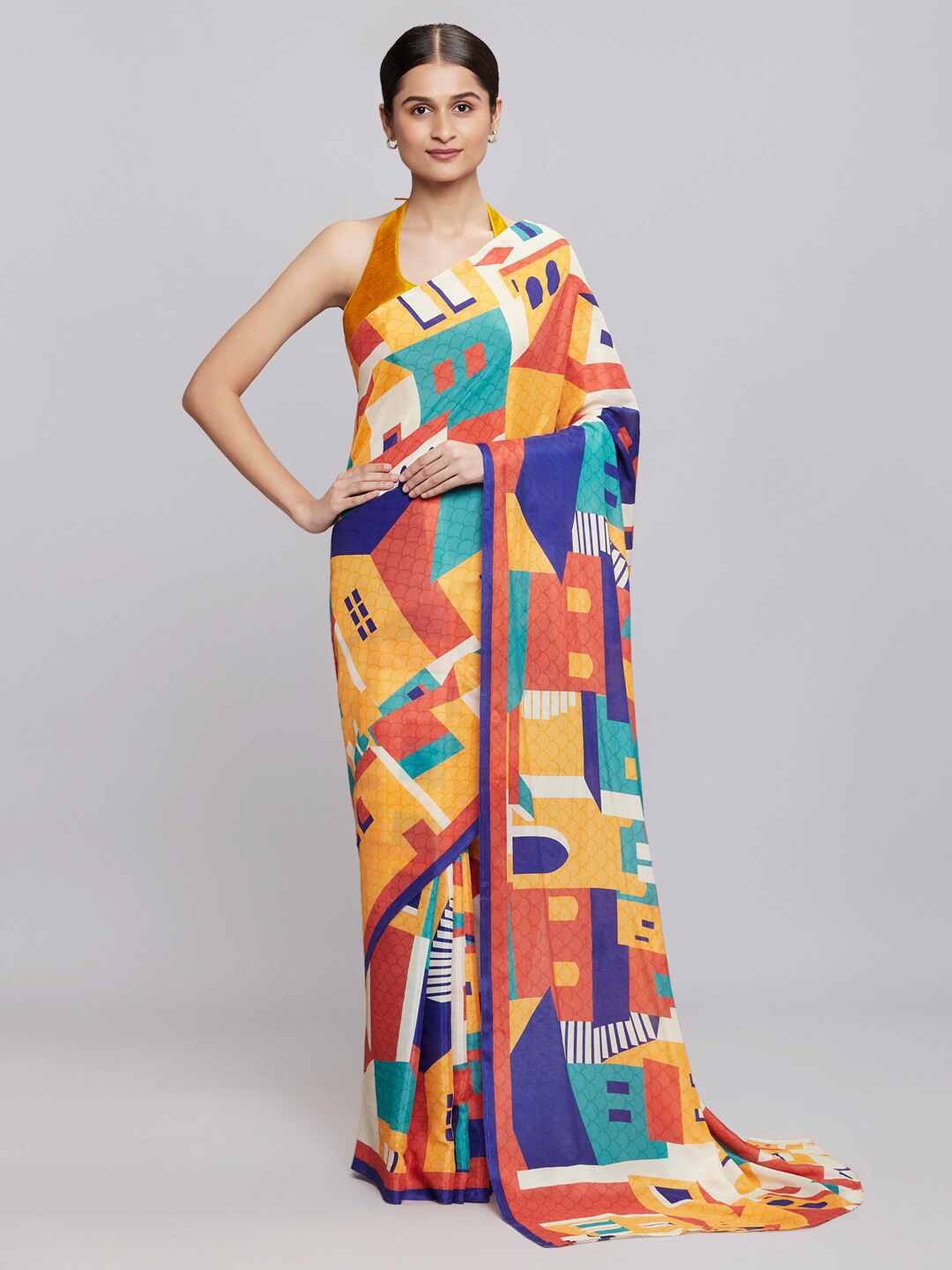 Buy Navyasa Beige & Blue Saree - Sarees for Women 18753272 | Myntra