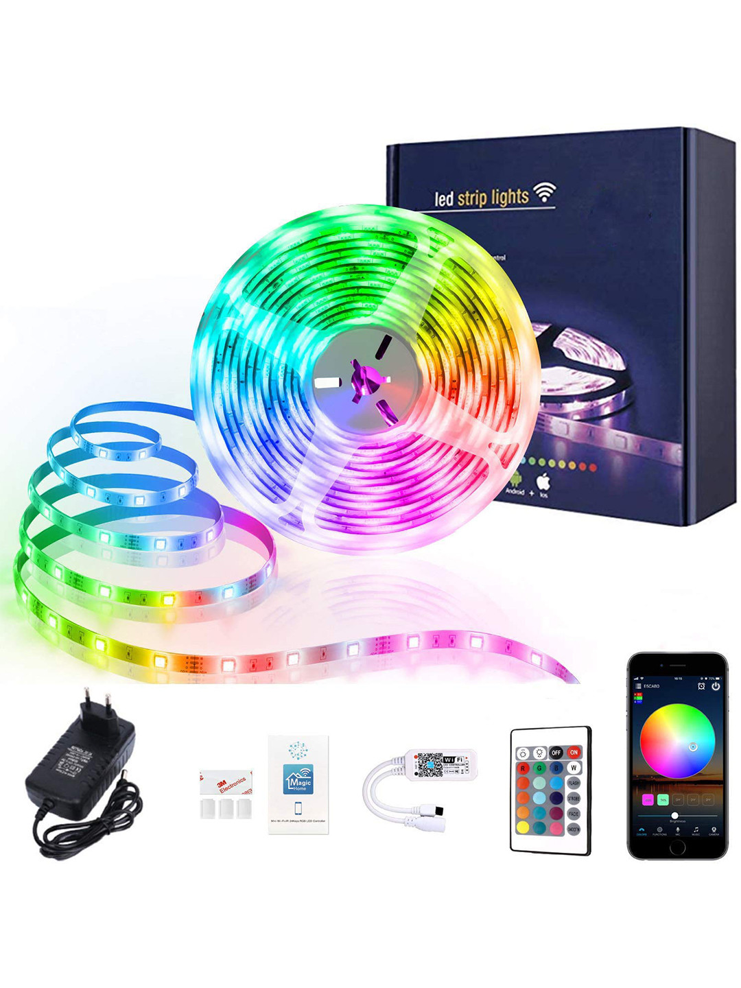 Buy XERGY Multi Coloured LED Strip Lights Smart Wi Fi Control With IR ...