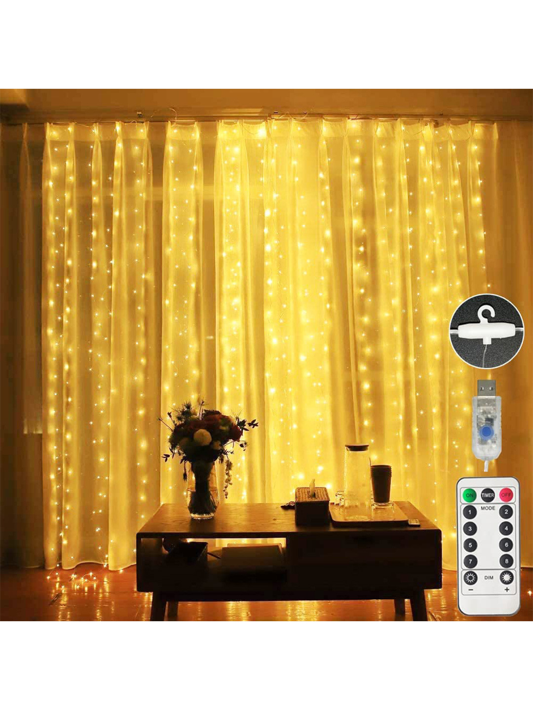 Buy XERGY White Window Curtain USB Powered Waterproof String Light ...