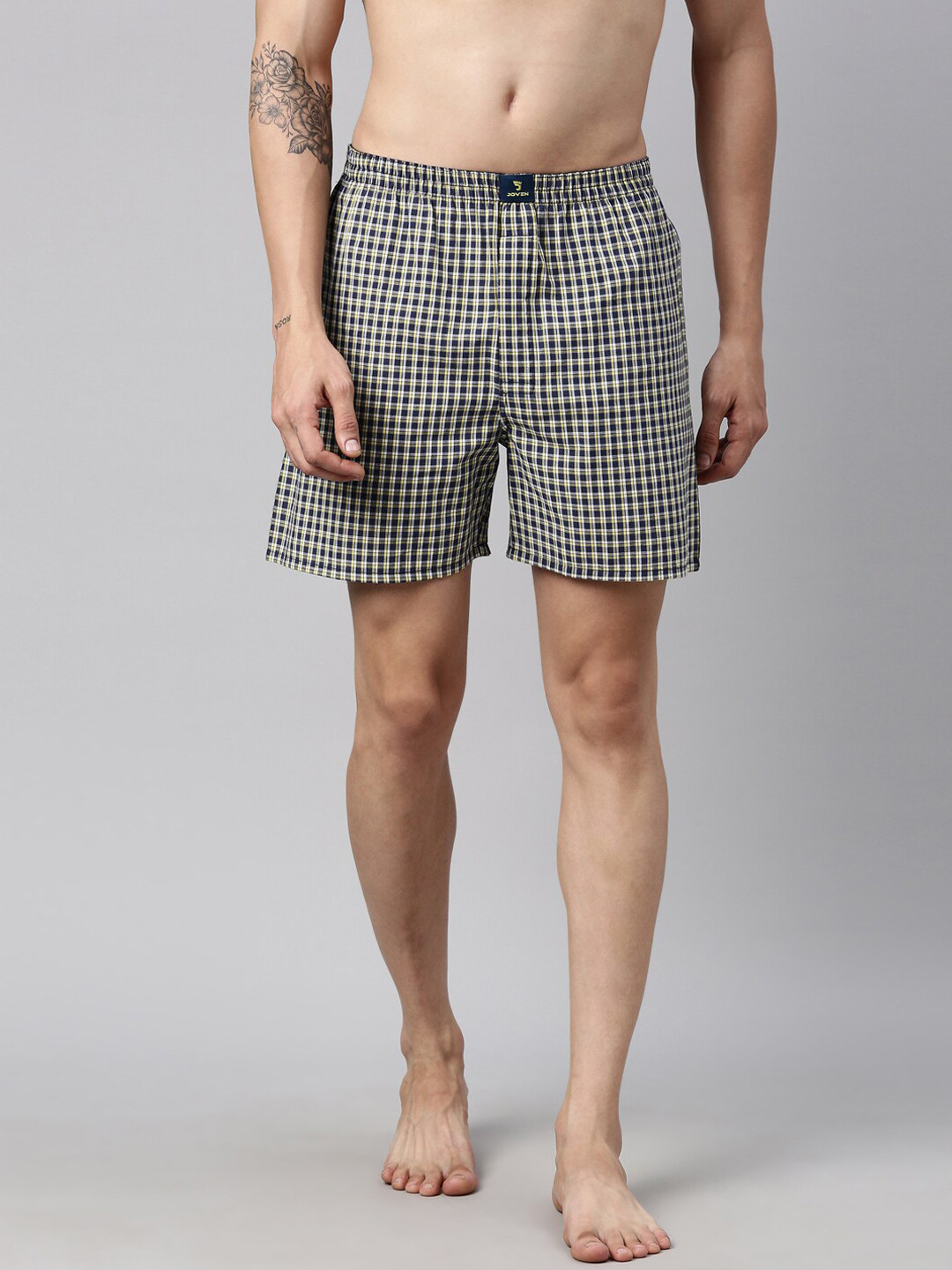 Buy Joven Men Navy Blue Checked Pure Cotton Boxers - Boxers for Men ...