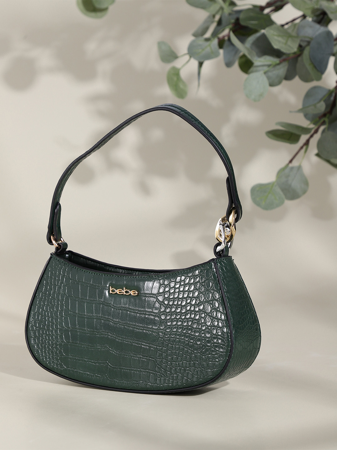 Buy Bebe Green Textured Structured Shoulder Bag - Handbags for Women ...