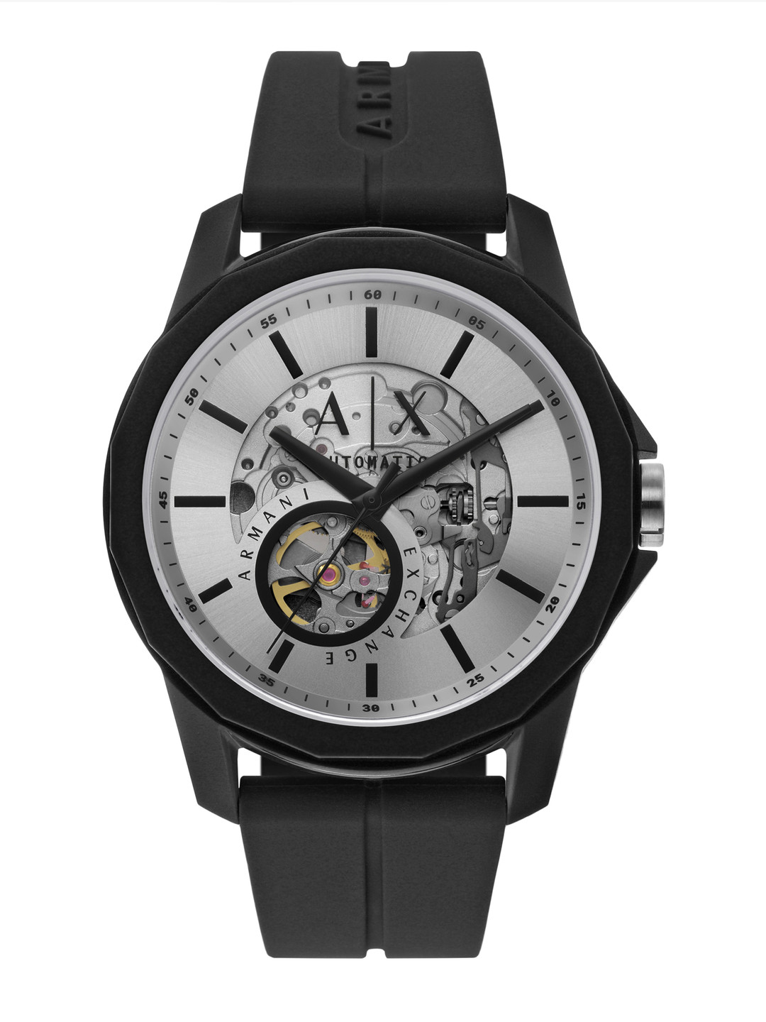 Buy Armani Exchange Men Silver Toned Skeleton Dial Automatic Motion ...