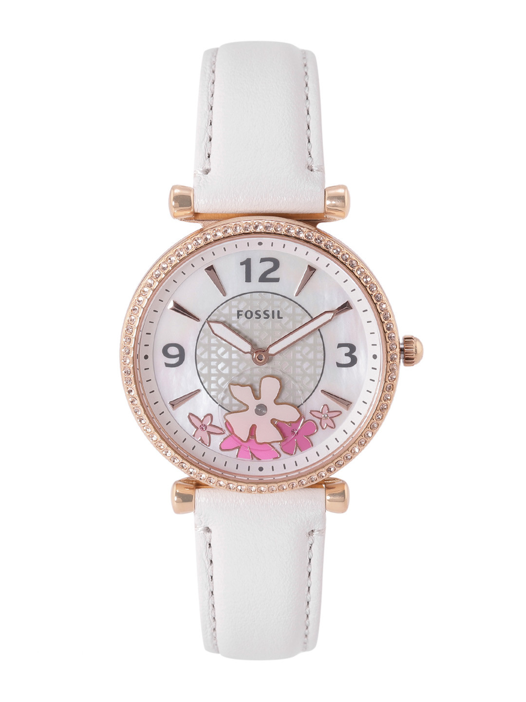 Buy Fossil Women White Printed Dial & White Leather Straps Analogue ...