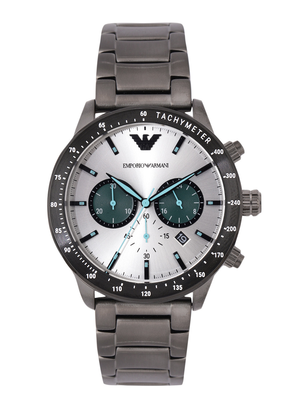 Buy Emporio Armani Men Mario Silver Toned Dial & Gunmetal Toned Straps ...