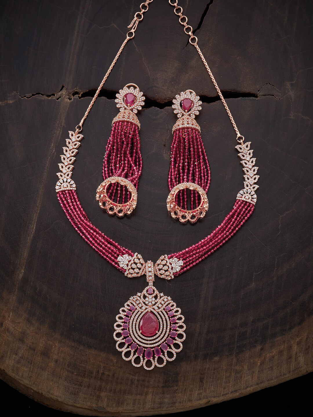 Buy Kushal's Fashion Jewellery Rose Gold Plated Red Stone & Beads ...