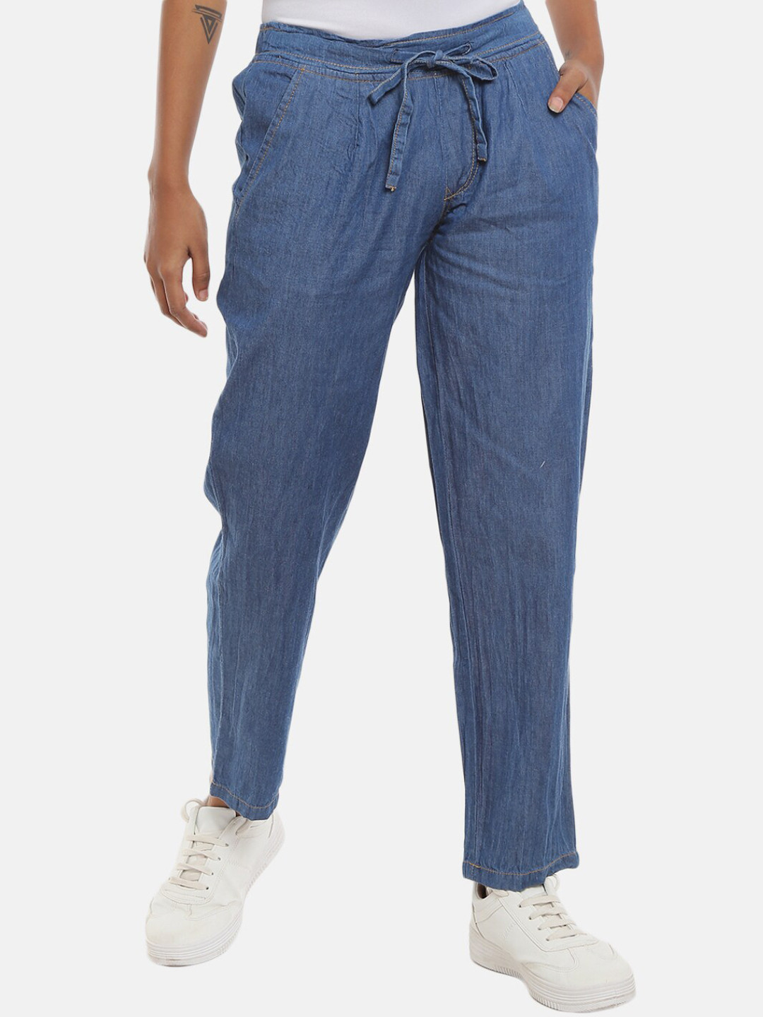 Buy V Mart Women Blue Solid Cotton Denim Track Pants - Track Pants for ...