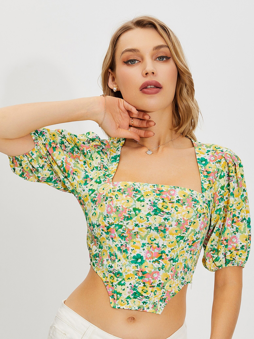 Buy Urbanic Green Floral Print Crop Top Tops For Women 18764696 Myntra