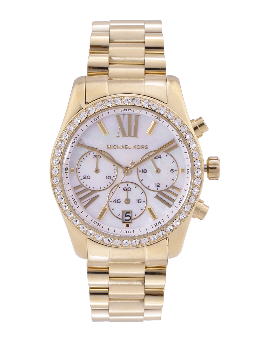 Buy Michael Kors Women White Dial & Gold Toned Straps Lexington ...