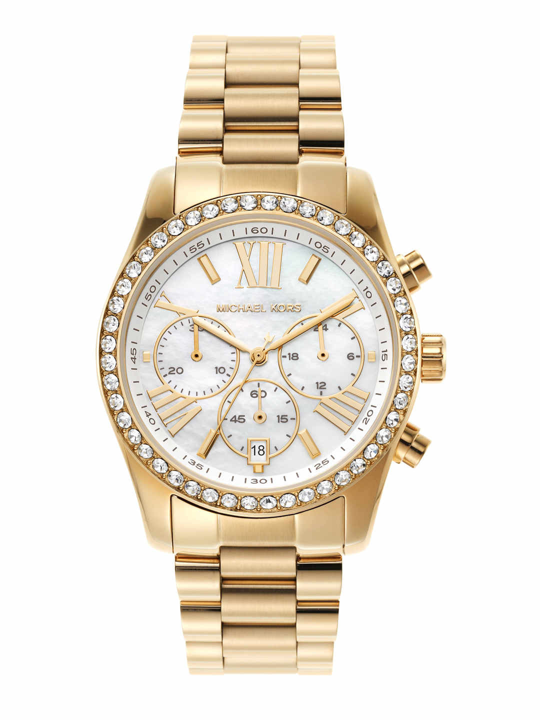 Buy Michael Kors Women White Dial & Gold Toned Straps Lexington ...