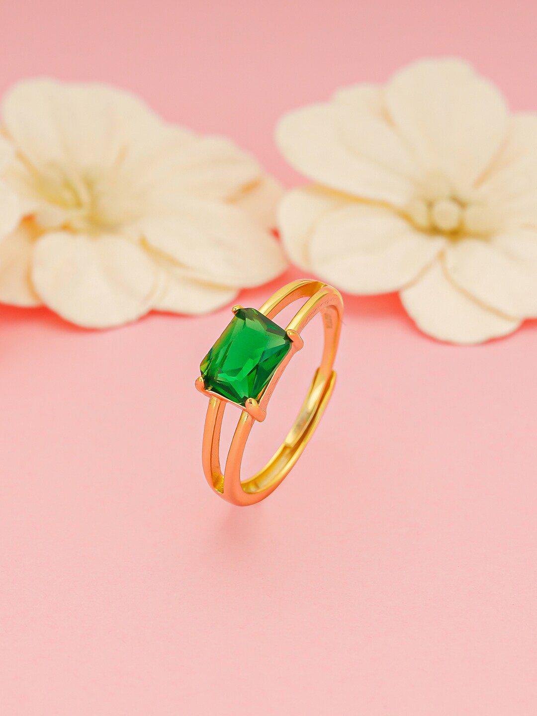 Buy GIVA 925 Sterling Silver 18k Gold Plated Green Velvet Stone Ring ...