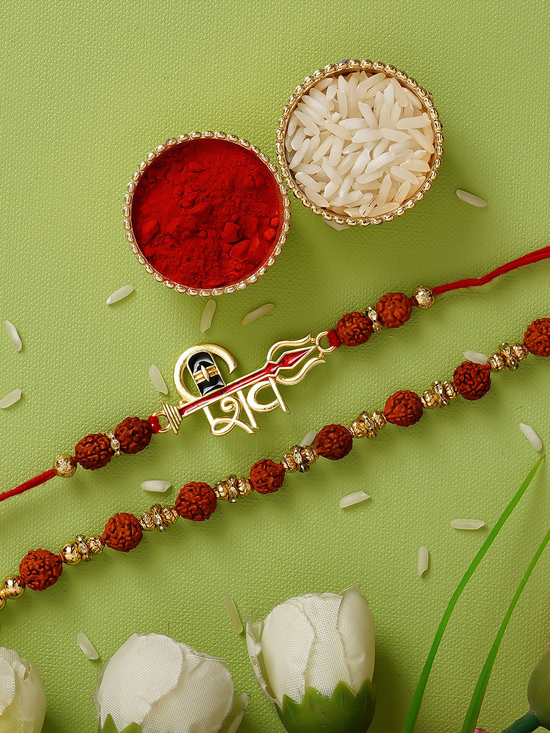 Buy ECraftIndia Pack Of 2 Shiva & Rudraksh Beaded Rakhis - Rakhi for ...