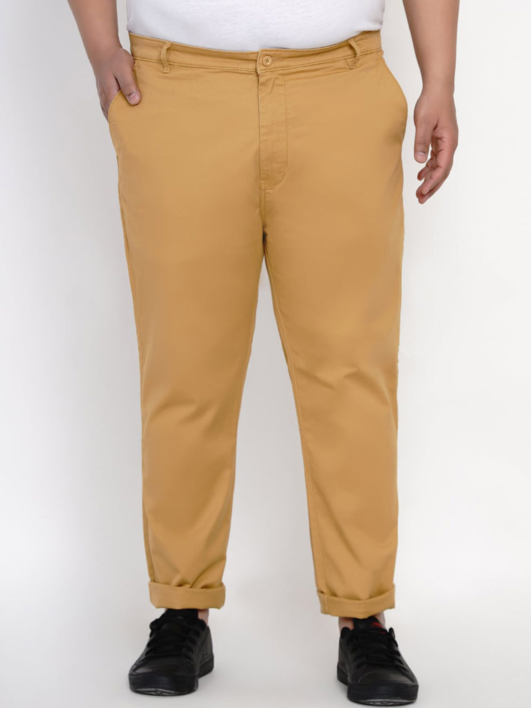 Buy John Pride Plus Size Men Mustard Yellow Chinos Trousers - Trousers ...
