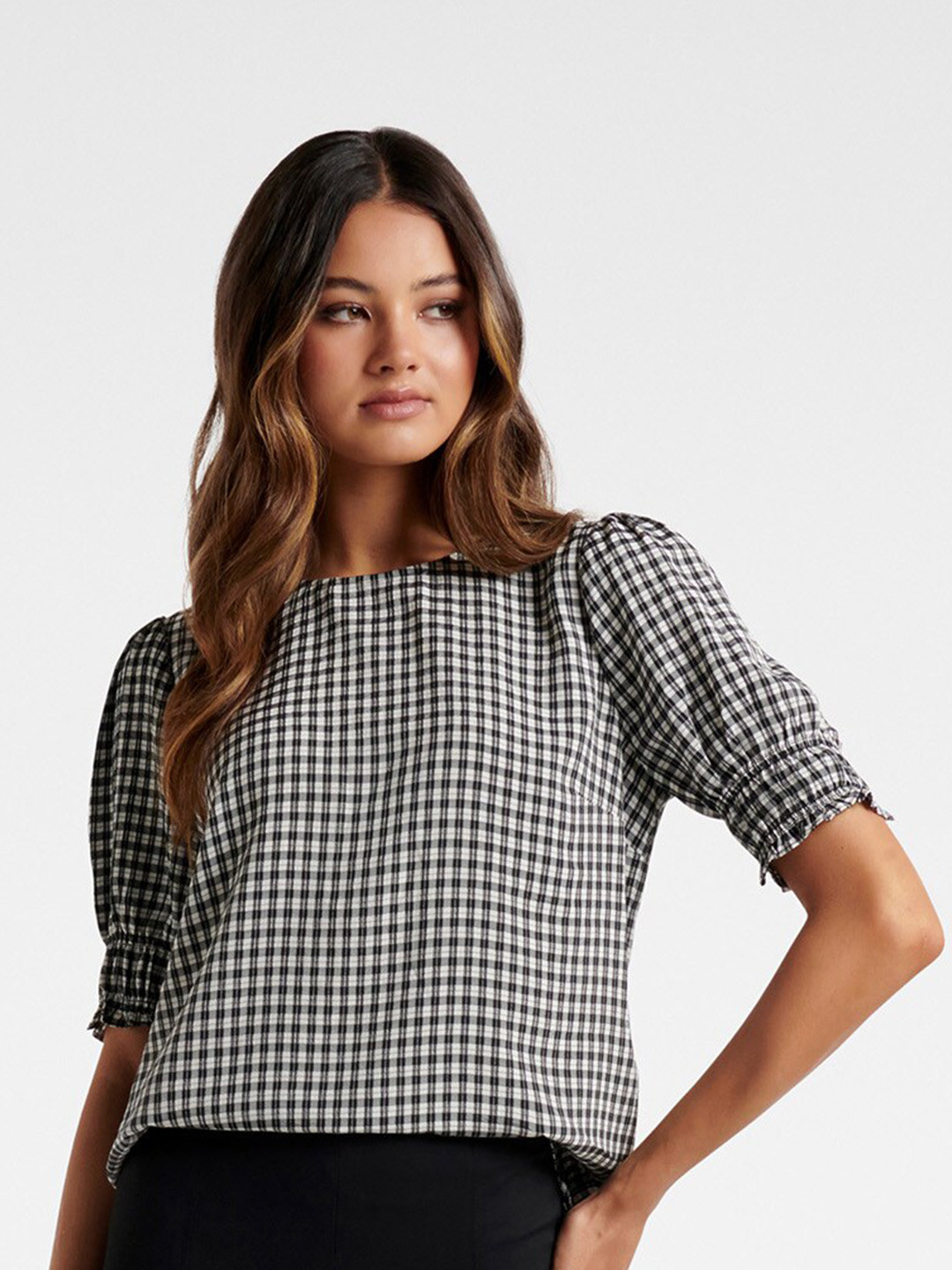 Buy Forever New Multicoloured Checked Boxy Top - Tops for Women ...