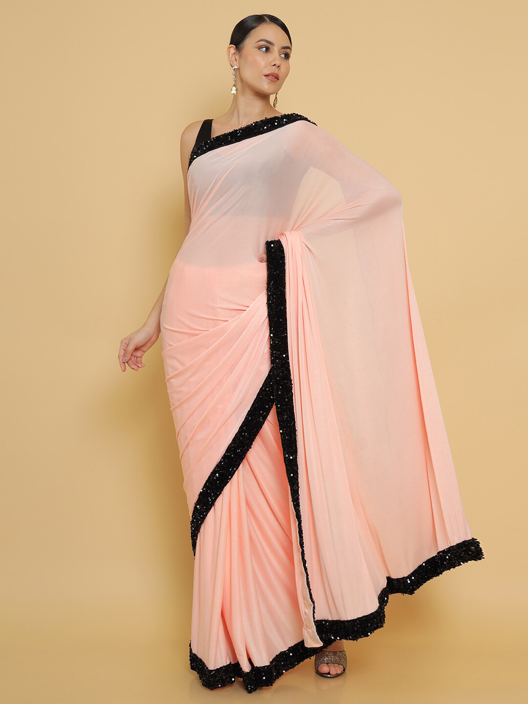 Buy Soch Peach Coloured & Black Satin Saree - Sarees for Women 18775096 ...