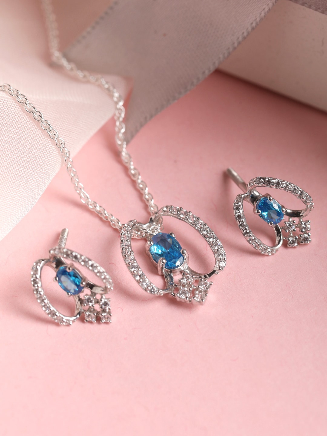 Buy Clara Blue And White Sterling Silver Rhodium Plated Cubic Zirconia
