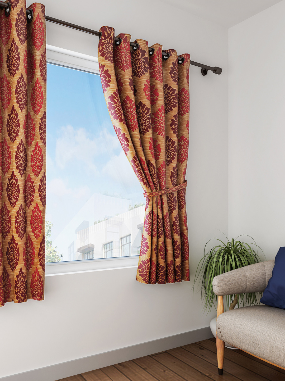 Buy Raymond Home Brown Single Printed Window Curtain - Curtains And ...