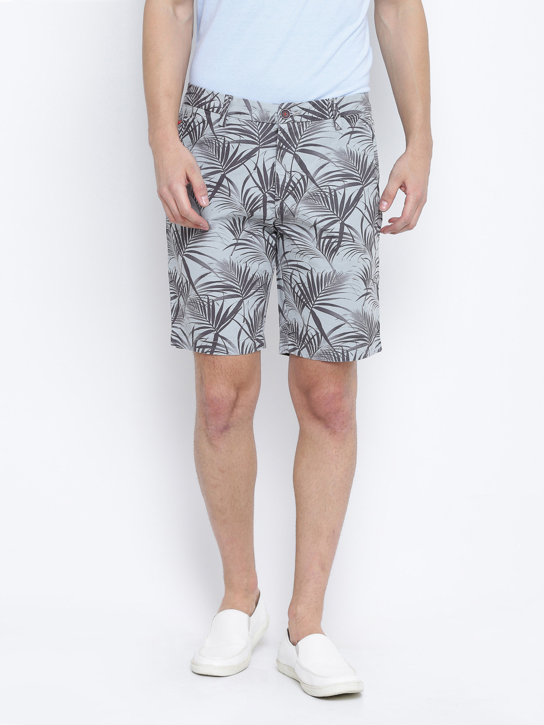 Buy Wills Lifestyle Men Grey & Black Printed Slim Fit Chino Shorts ...