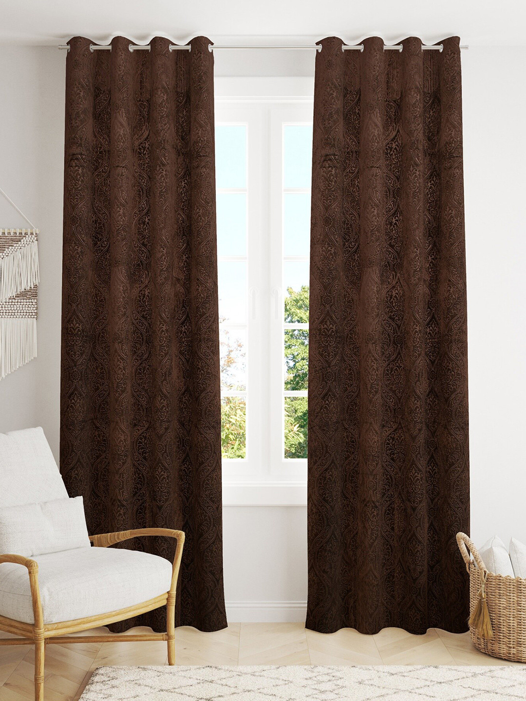 Buy Homefab India Brown Set Of 2 Room Darkening Window Curtain ...