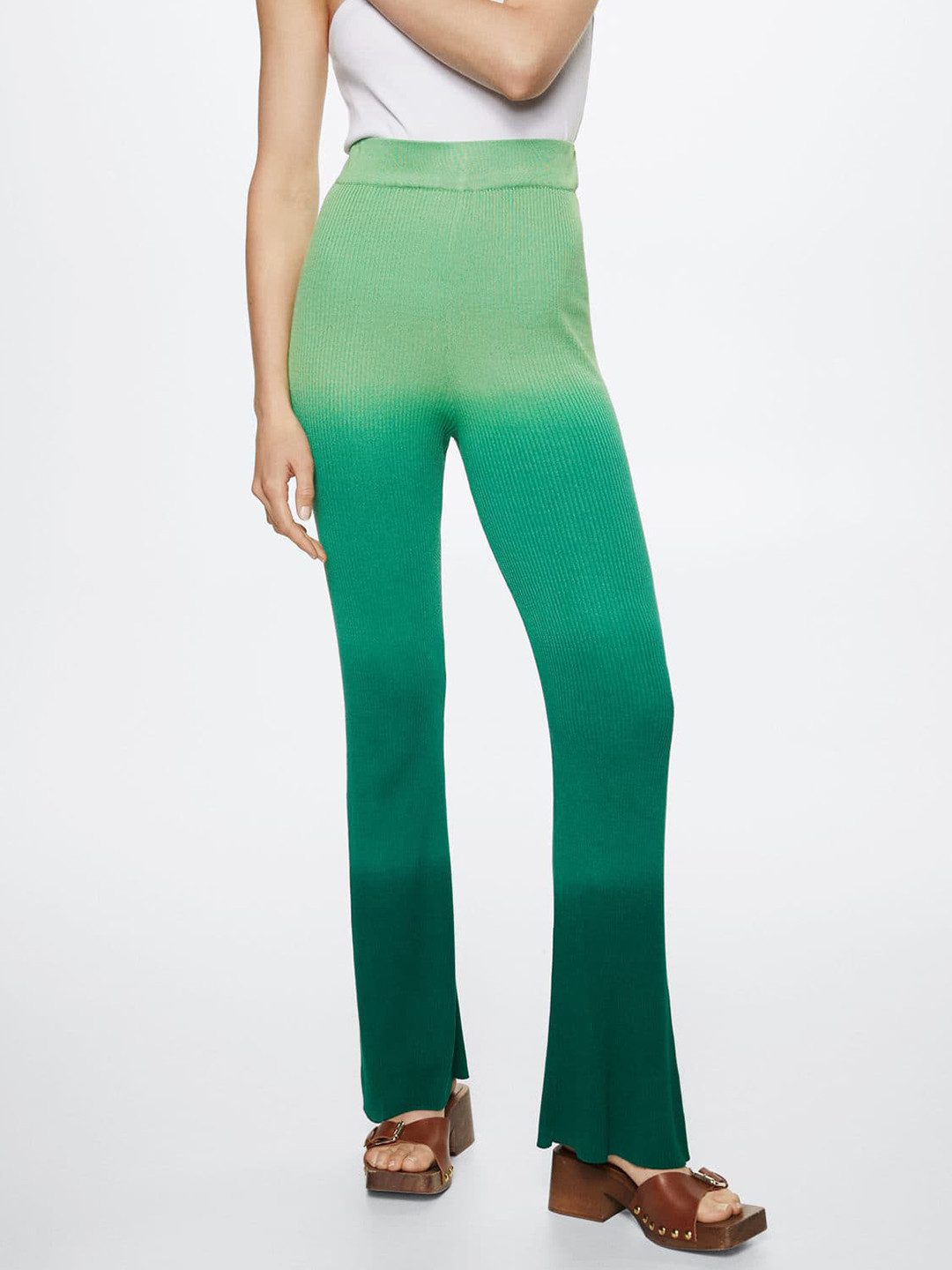 Buy MANGO Women Green Ombre Effect Knitted Trousers - Trousers for ...