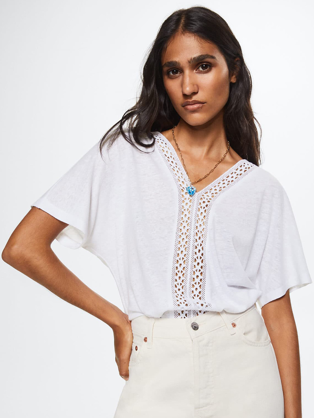 Buy MANGO White Solid Lace Insert Top - Tops for Women 18784368 | Myntra
