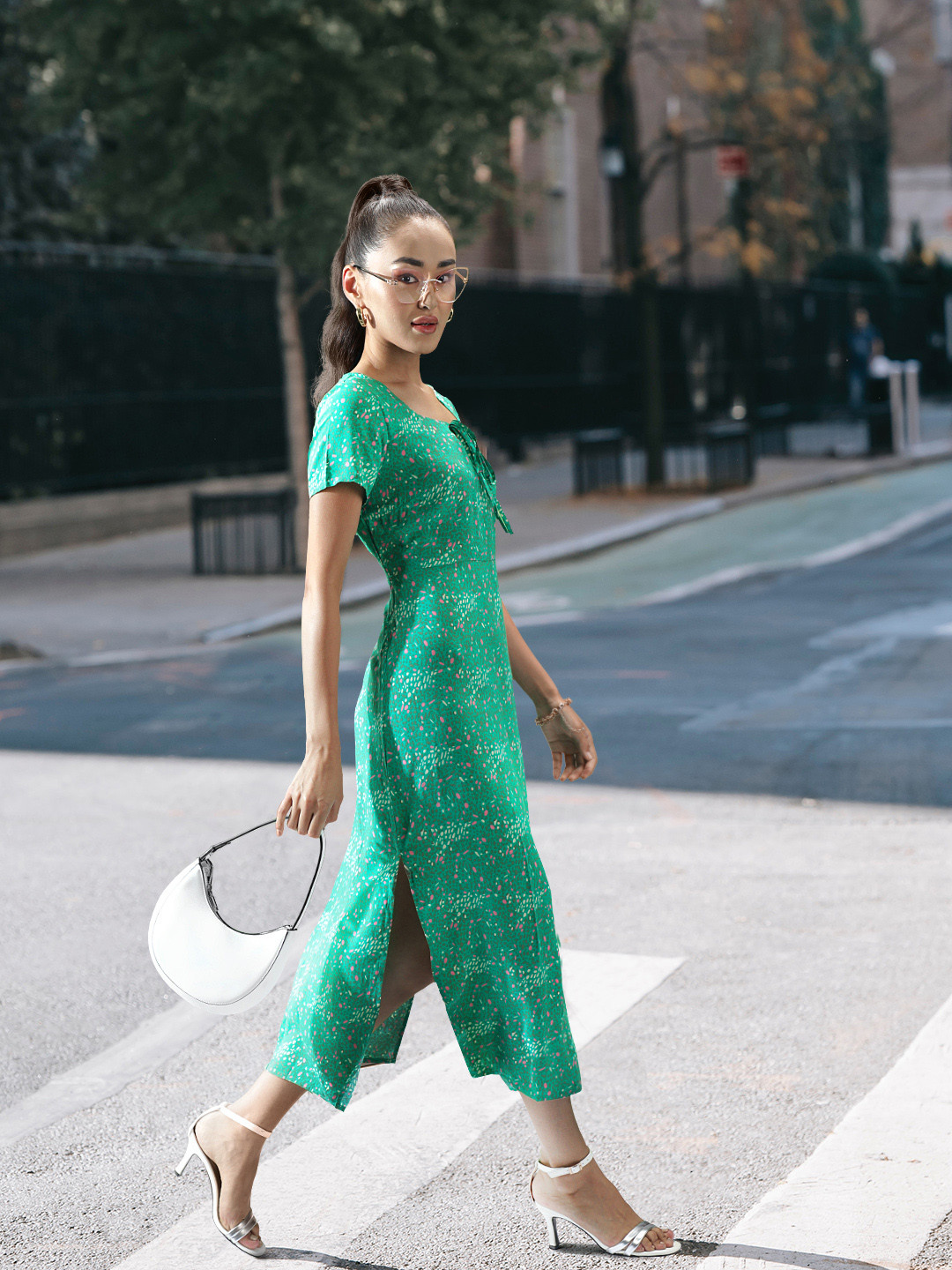 Buy Vero Moda Green & Zomp Ethnic Motifs A Line Midi Dress - Dresses ...