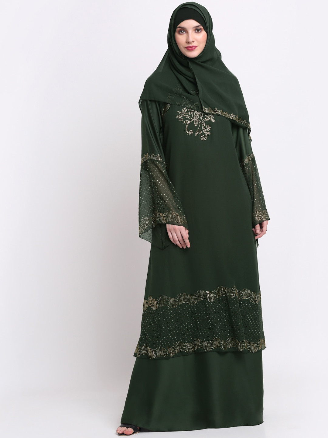 Buy KLOTTHE Women Green Embellished Burqa With Scarf - Burqas for Women ...