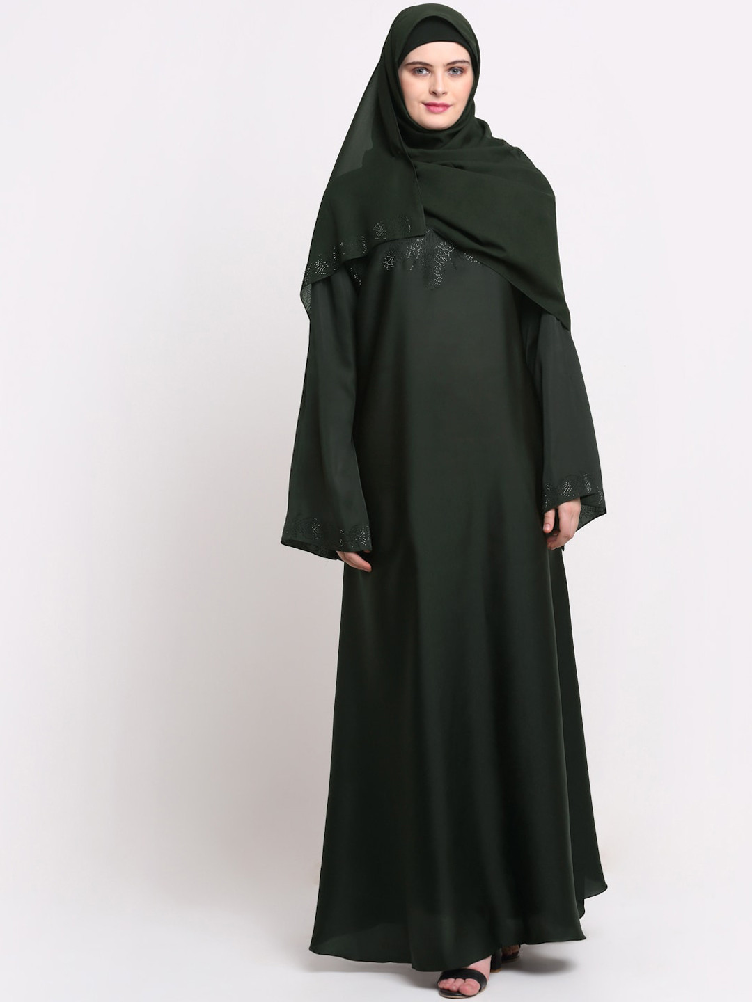 Buy KLOTTHE Women Green Embellished Burqas With Scarves - Burqas for ...