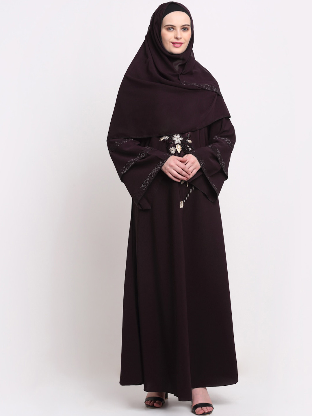 Buy KLOTTHE Women Burgundy Coloured Solid Burqa - Burqas for Women ...