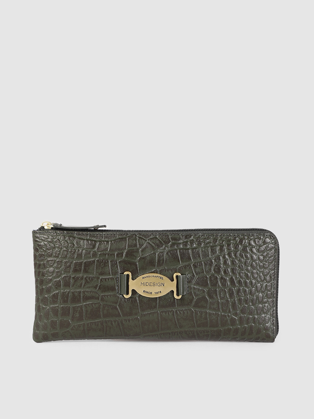 Buy Hidesign Women Olive Green Textured Leather Zip Around Wallet ...