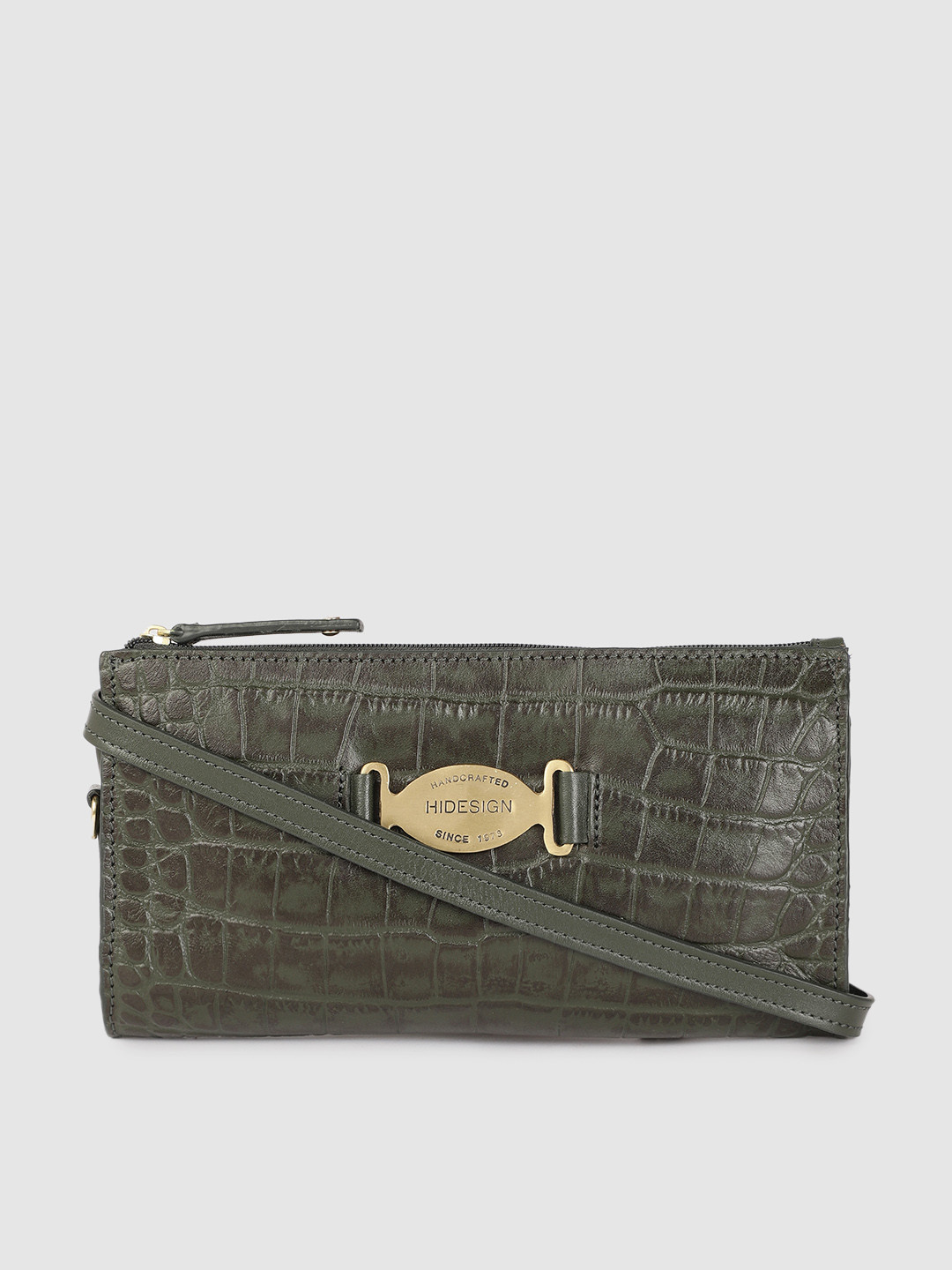 Buy Hidesign Women Olive Green Textured Leather Zip Around Wallet ...