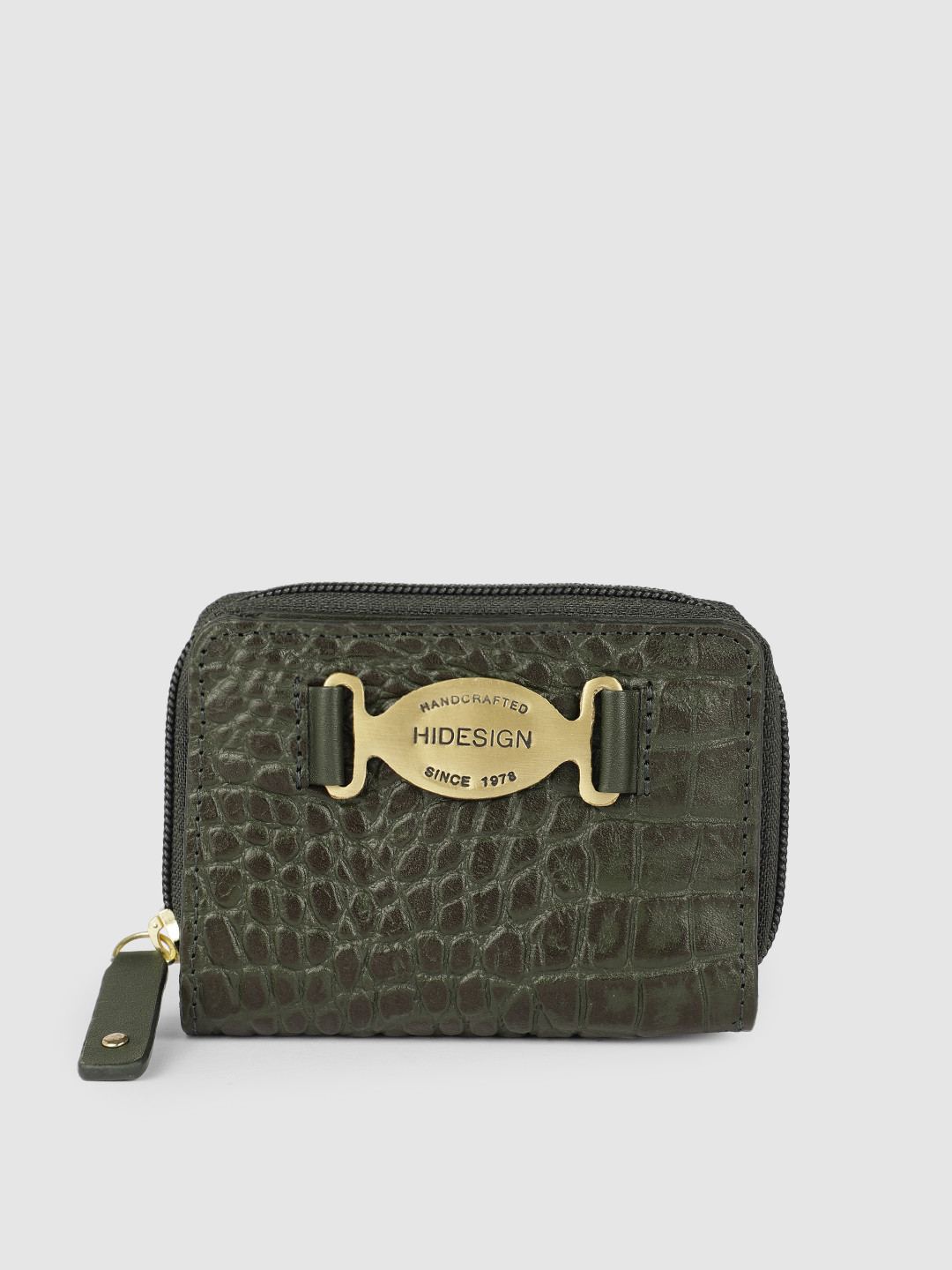 Buy Hidesign Women Olive Green Animal Textured Leather Two Fold Wallet ...
