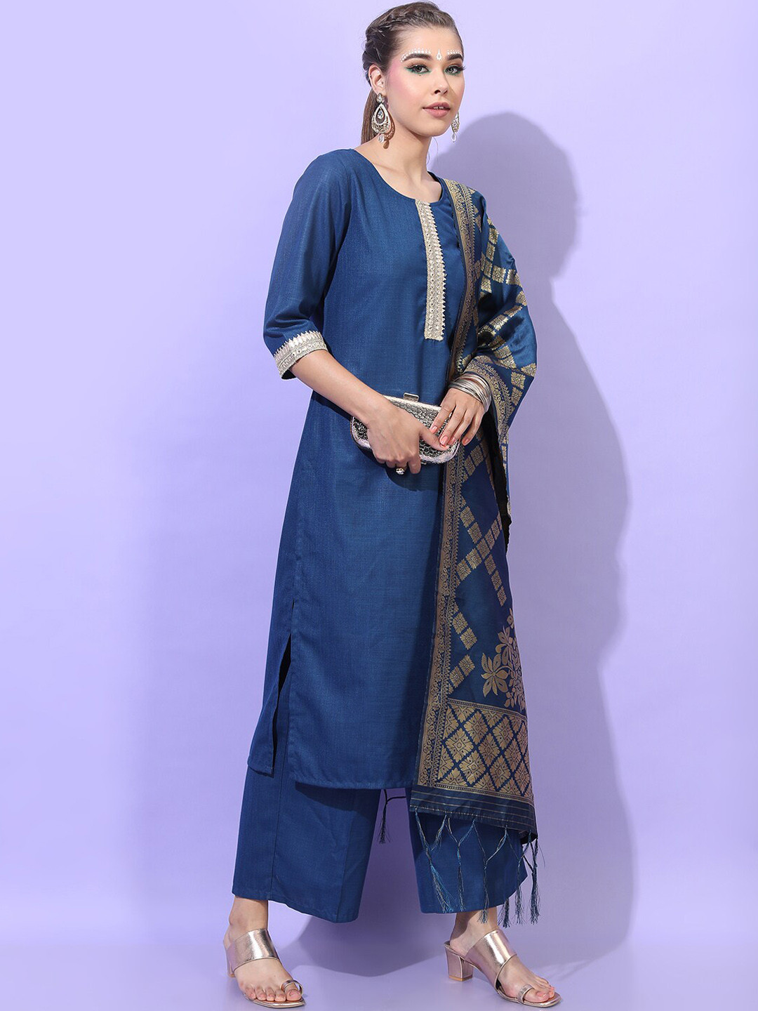 Buy Vishudh Women Teal Kurta With Trouesr & Dupatta - Kurta Sets for ...