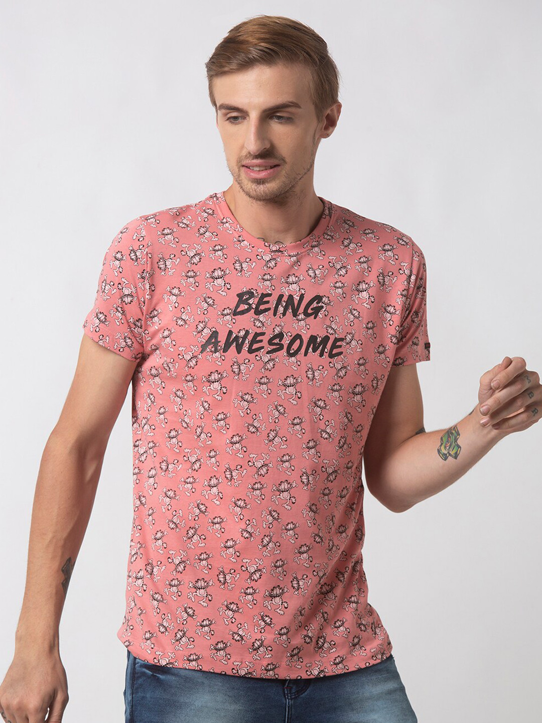 Buy Status Quo Men Coral Typography Printed Slim Fit T Shirt - Tshirts ...