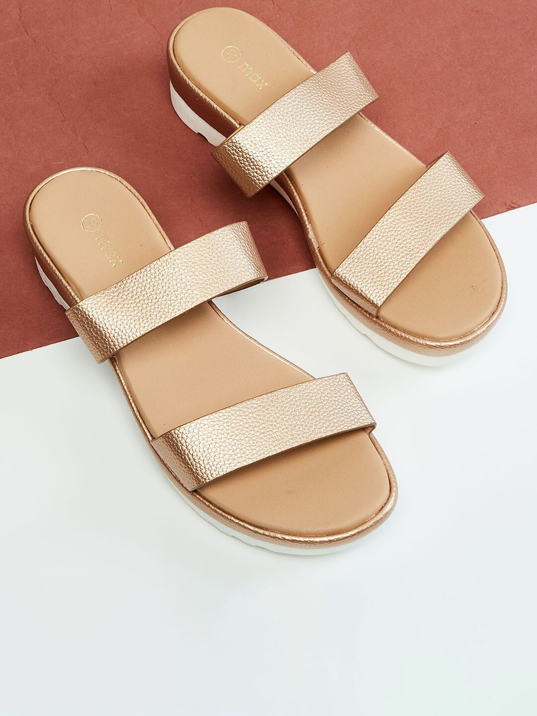 Buy Max Women Rose Gold Open Toe Flats - Flats for Women 18793004 | Myntra