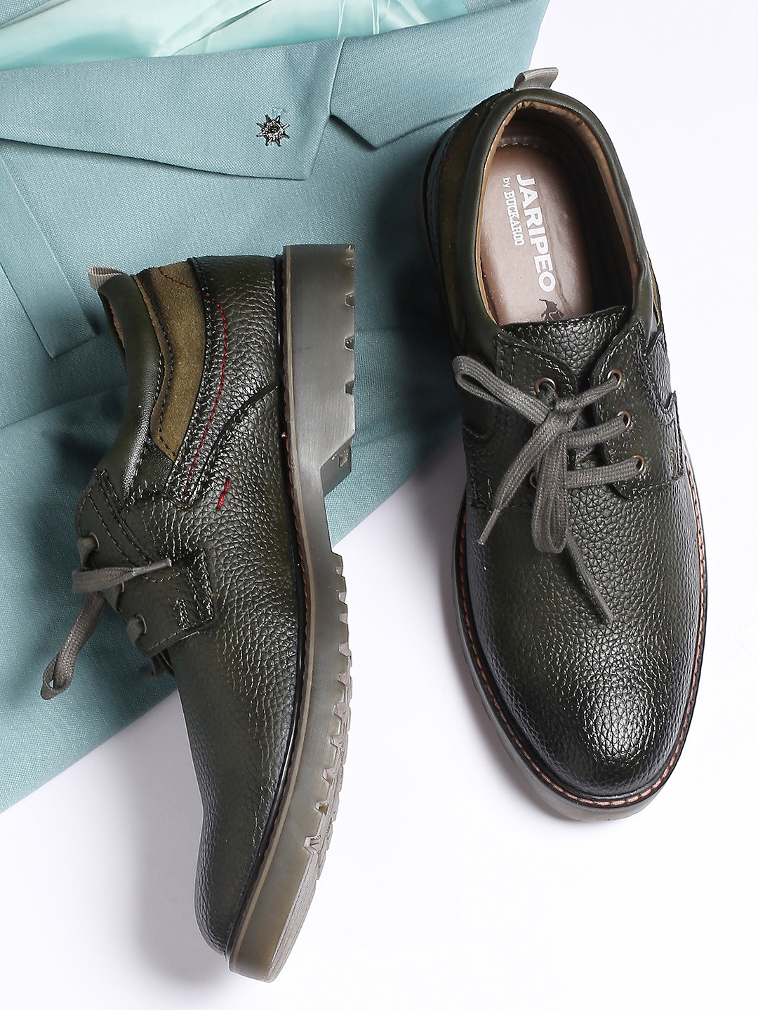 Buy Buckaroo Men Olive Green Solid Vegan Leather Derbys - Casual Shoes ...