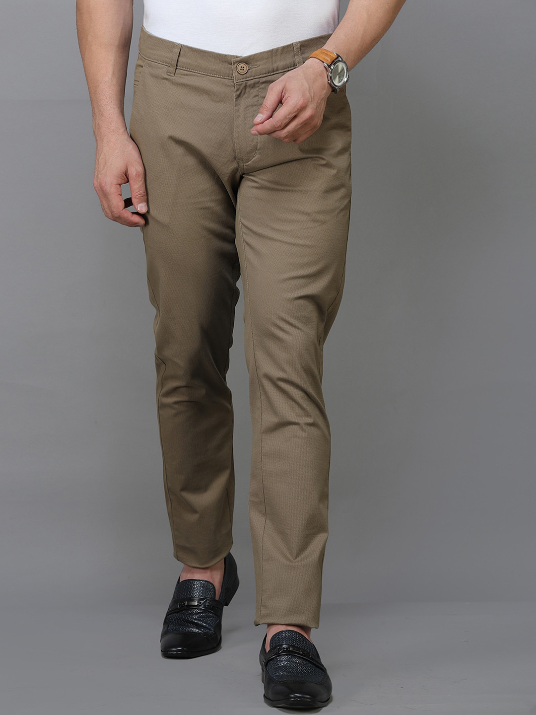 Buy TQS Men Brown Smart Slim Fit Chinos Trousers - Trousers for Men ...