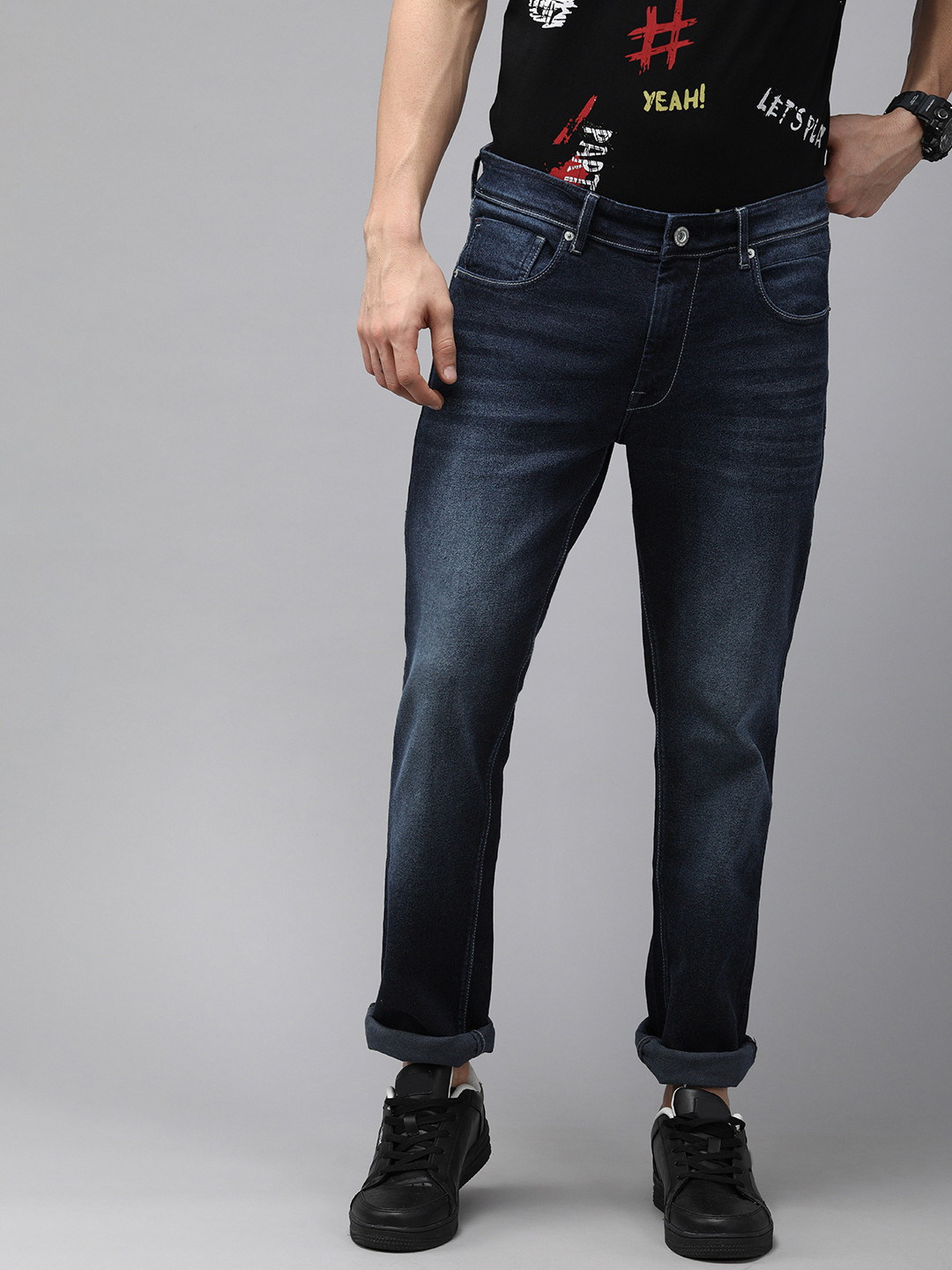 Buy BEAT LONDON By PEPE JEANS Men Navy Blue Straight Fit Light Fade ...