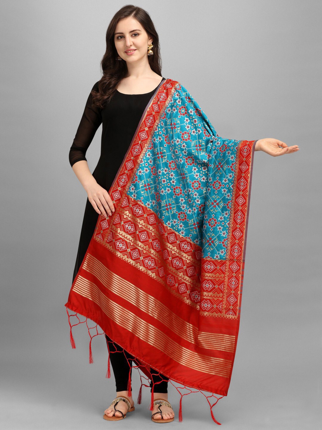 Buy KALINI Blue & Red Ethnic Motifs Woven Design Dupatta With Zari ... Buy KALINI Blue & Red Ethnic Motifs Woven Design Dupatta With Zari ...