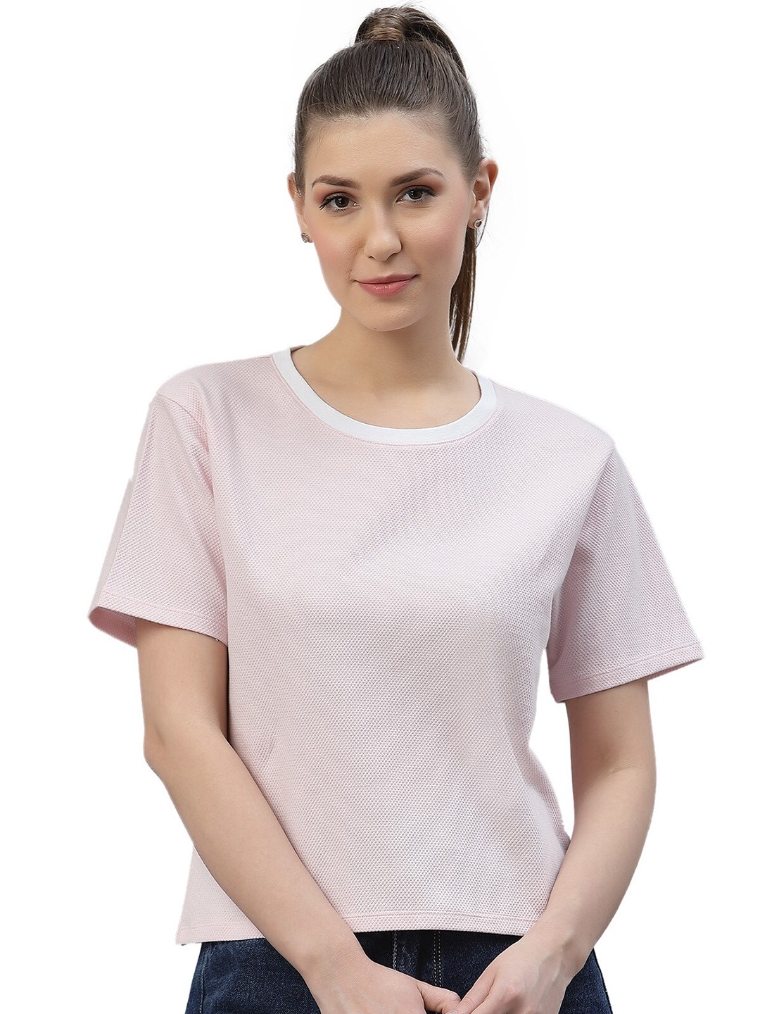 Buy Nimble Women Pink Drop Shoulder Sleeves T Shirt - Tshirts for Women ...
