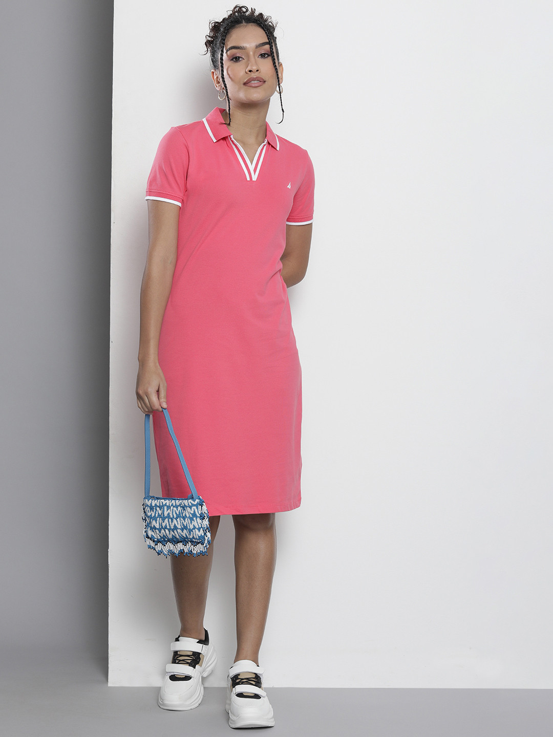Buy Nautica Women Pink Solid Polo Collar T Shirt Dress - Dresses for ...