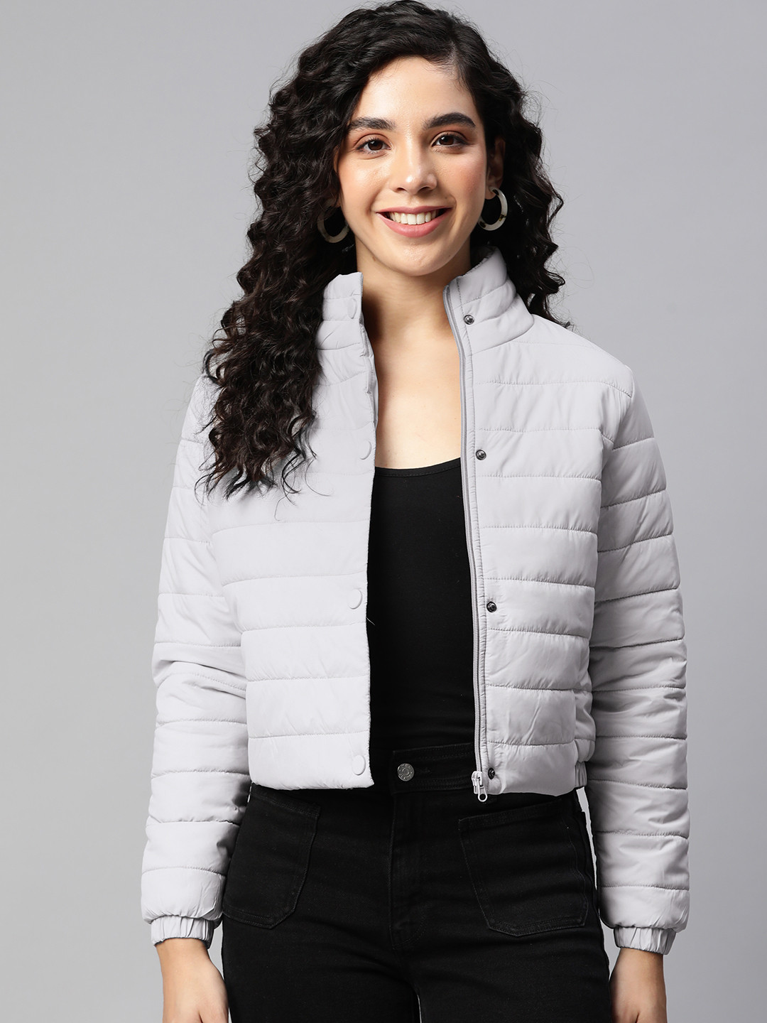 Buy Foreign Culture By Fort Collins Women Grey Solid Puffer Jacket ...