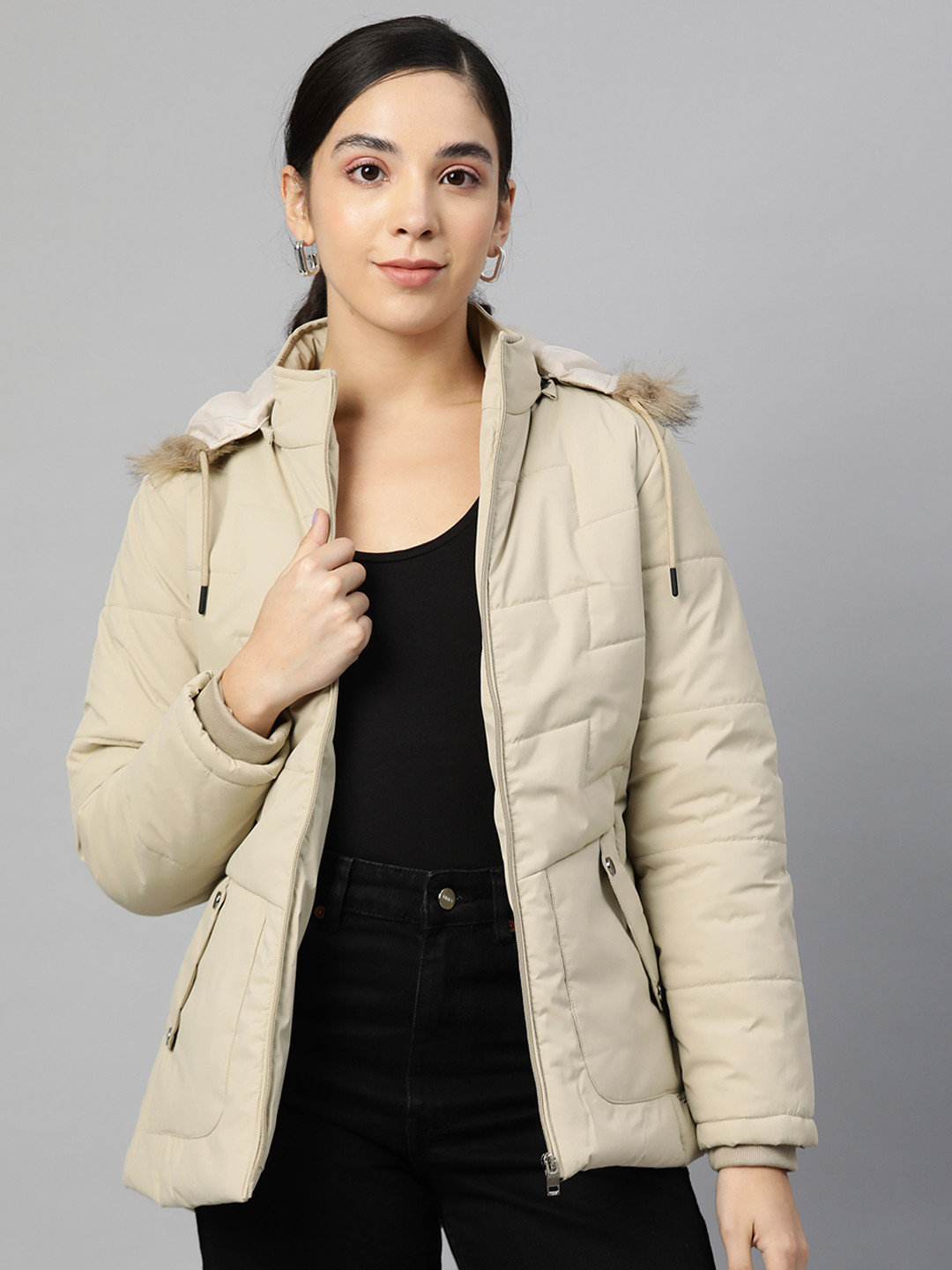 Buy Foreign Culture By Fort Collins Women Beige Insulator Parka Jacket ...