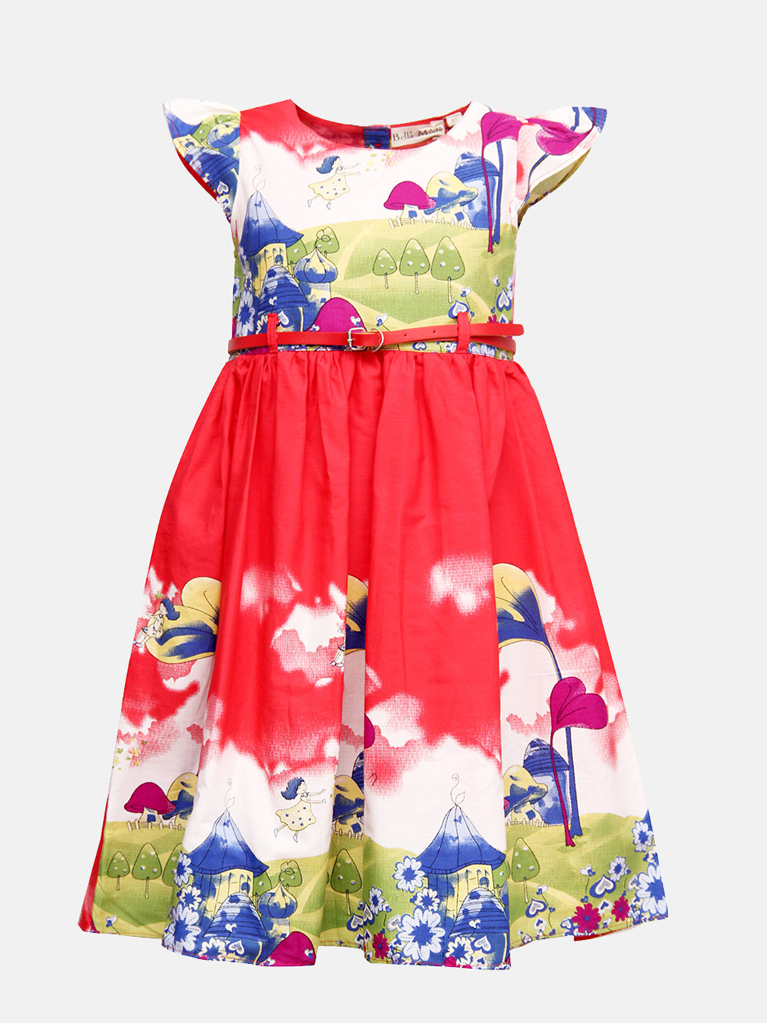 Buy Bella Moda Girls Red Printed Fit & Flare Dress - Dresses for Girls ...