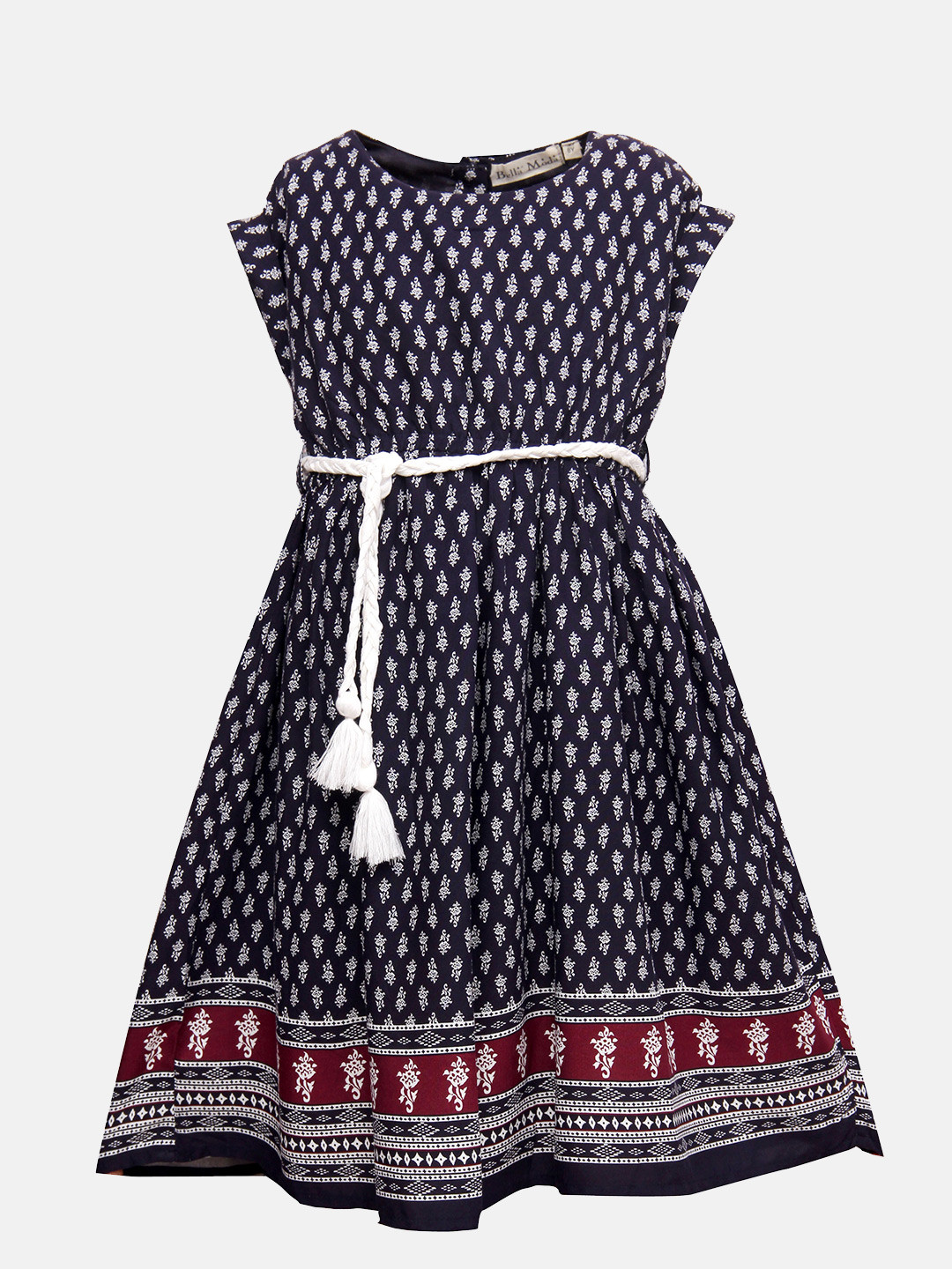 Buy Bella Moda Girls Navy & White Printed Fit & Flare Dress - Dresses ...