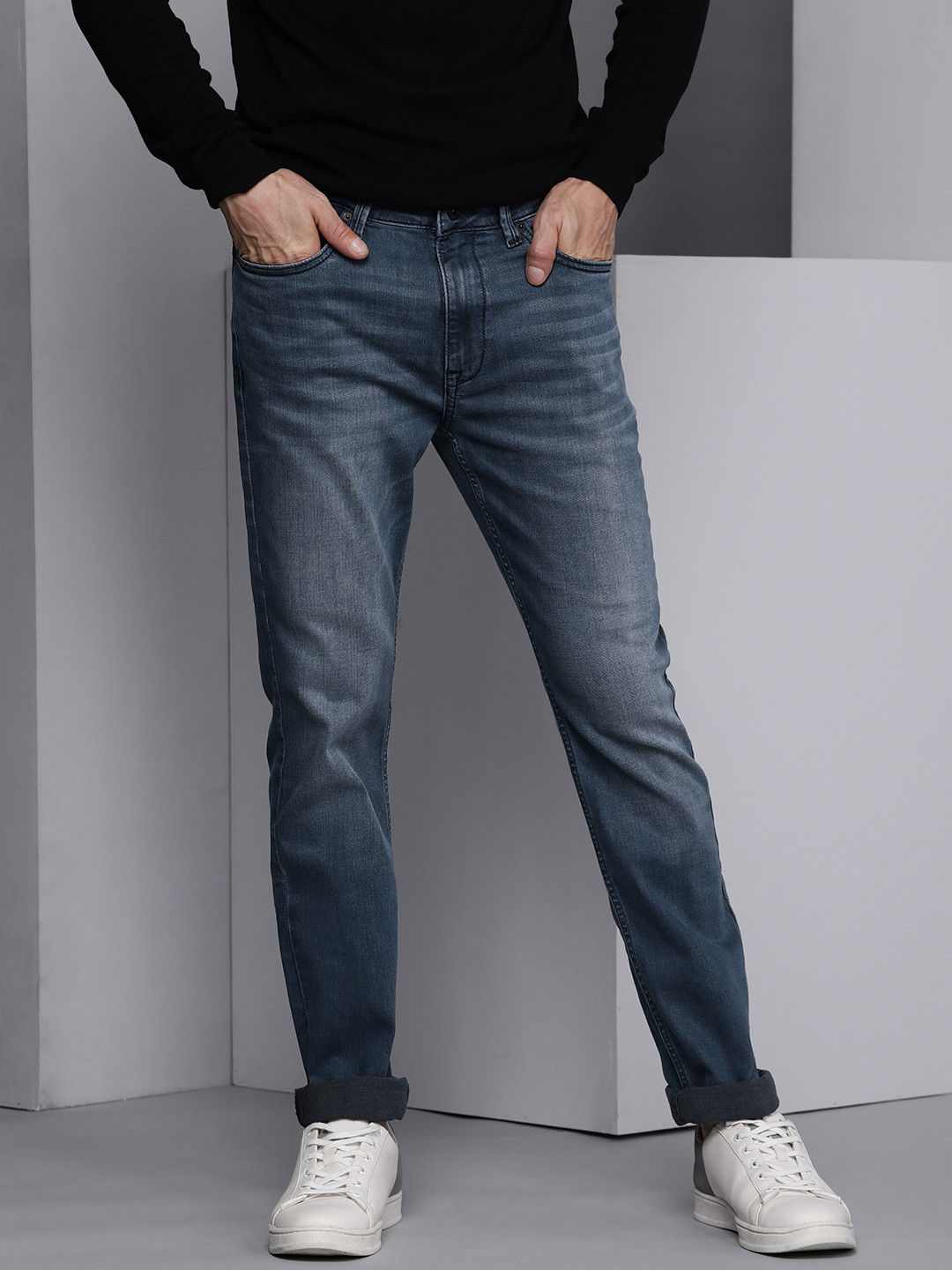 Buy Kenneth Cole Invictus Men Dark Blue Light Fade Slim Fit Mid Rise ...