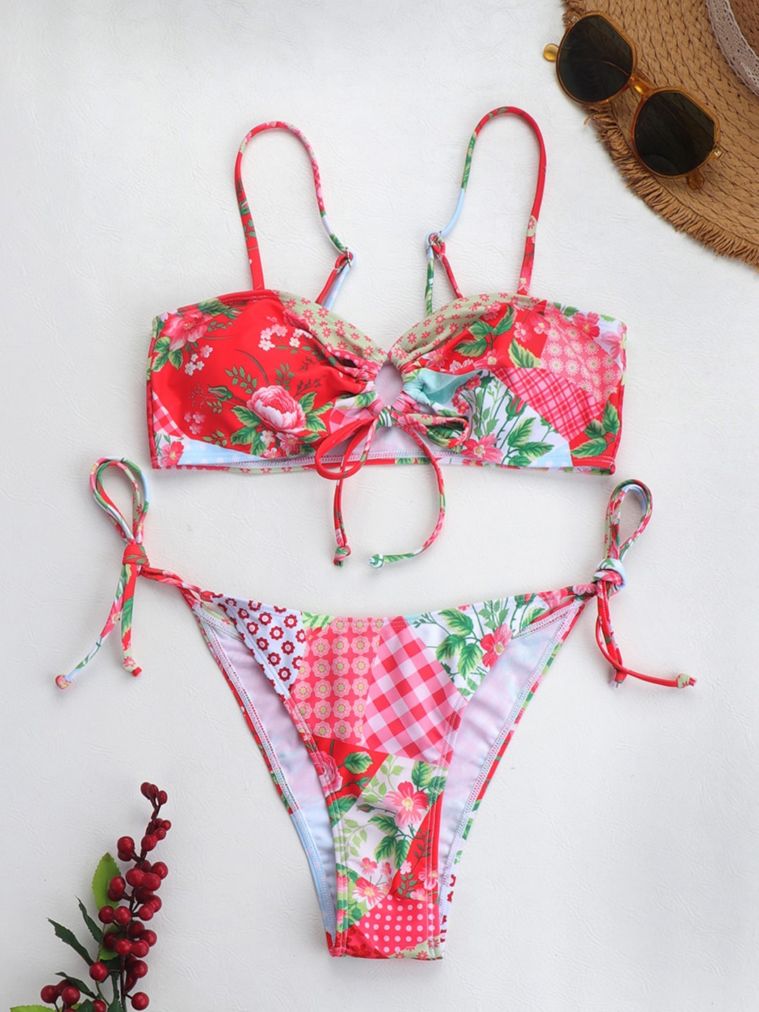 Buy Urbanic Women Red Printed Swim Bikini Set Swimwear For Women