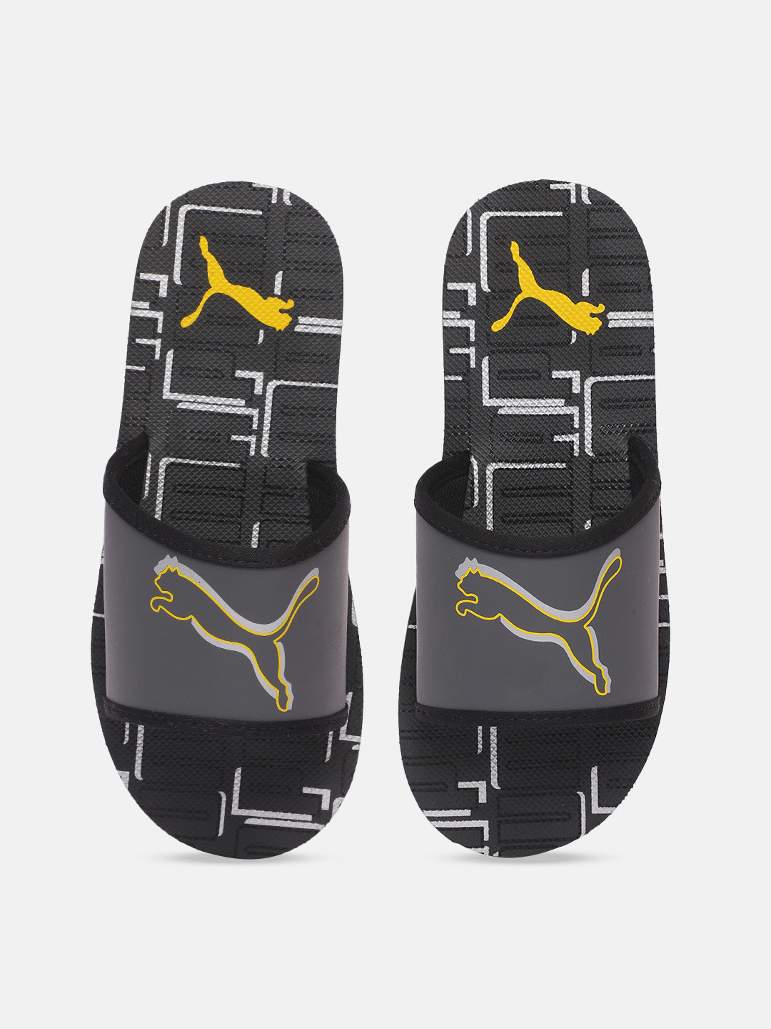 Buy Puma Unisex Black & Grey Printed Sliders - Flip Flops for Unisex ...