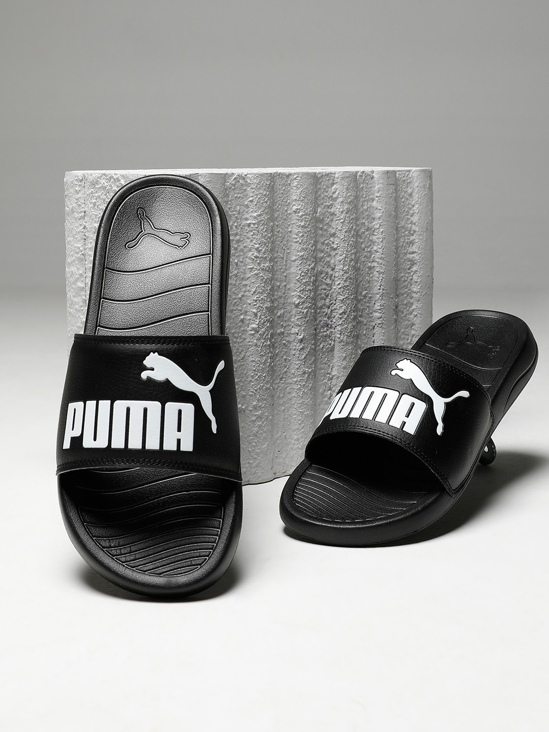 Buy Puma Unisex Black Printed Popcat 20 Sliders - Flip Flops for Unisex ...