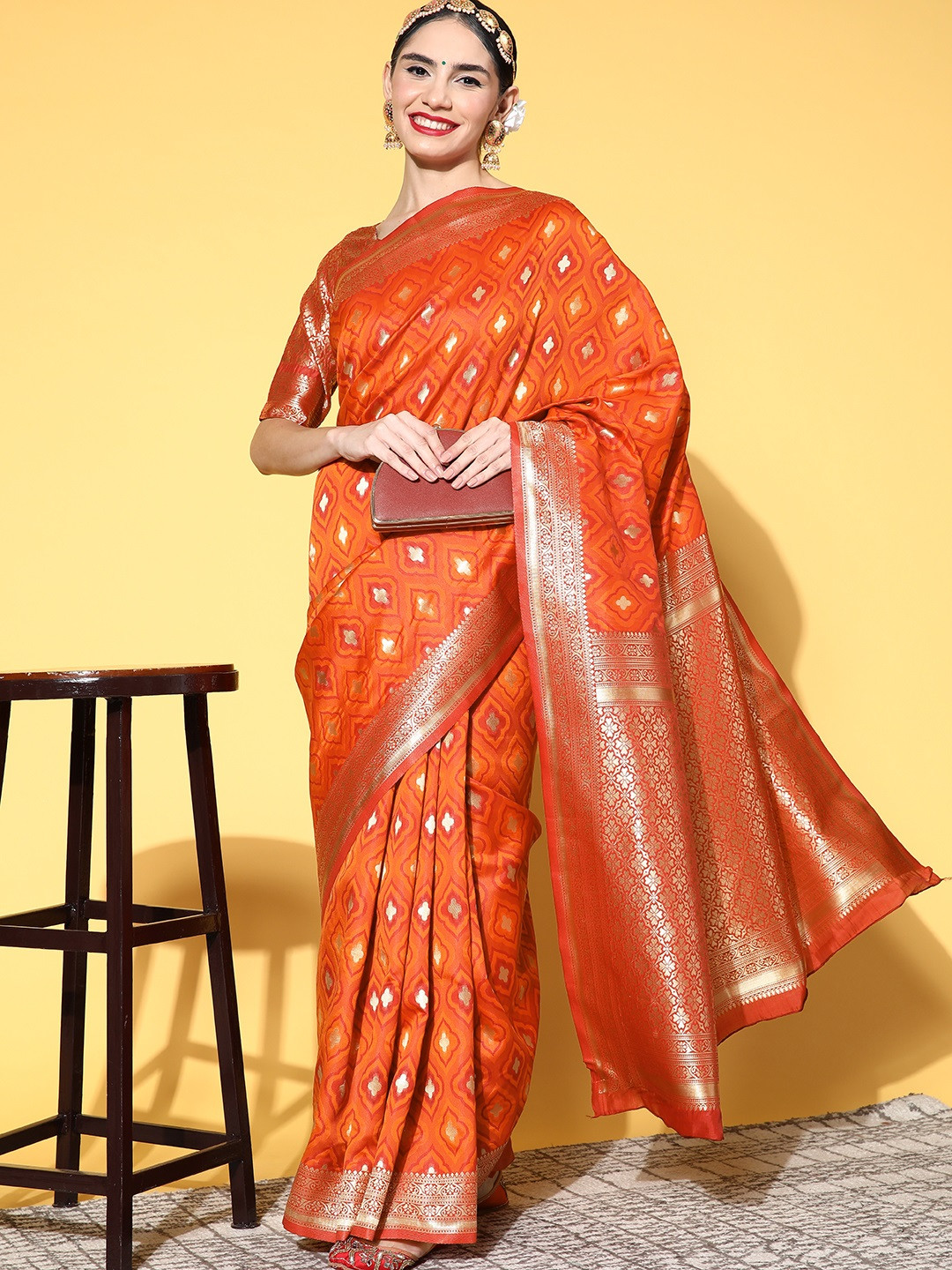 Buy Saree Mall Geometric Saree With Woven Design Border - Sarees for ...