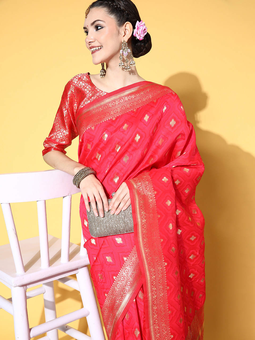 Buy Saree Mall Geometric Saree With Woven Design Border - Sarees for ...